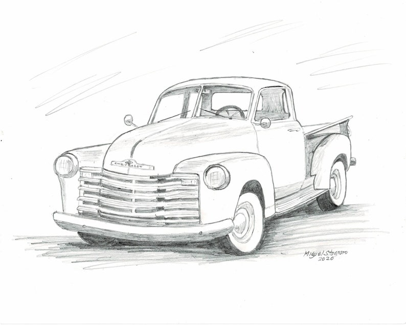ORIGINAL Chevrolet Pickup 1953/pencil Drawing/car Pencil Drawing/muscle ...