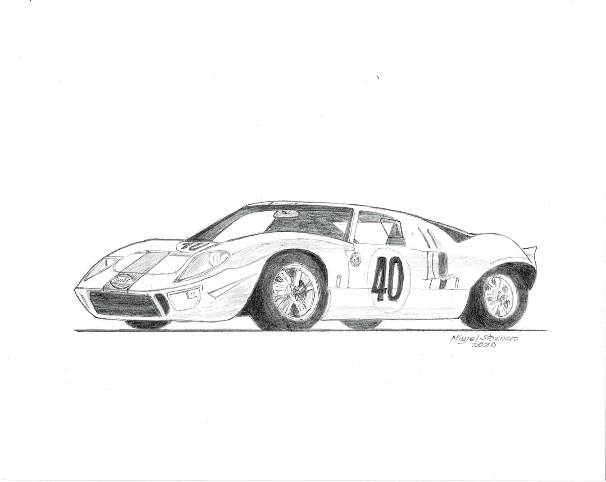 ORIGINAL Ford GT 40 1966/pencil Drawing/car Pencil Drawing/muscle Car ...