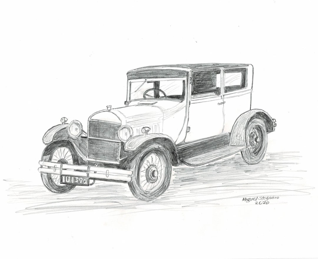 ORIGINAL Ford T 1927/pencil Drawing/car Pencil Drawing/muscle Car Décor ...