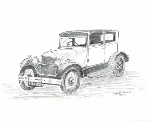 ORIGINAL Ford T 1927/pencil Drawing/car Pencil Drawing/muscle | Etsy