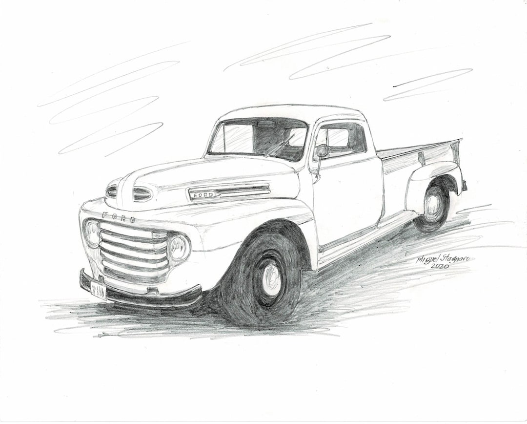 ORIGINAL Ford Pickup 1948/ Pencil Drawing/car Pencil Drawing/muscle Car ...