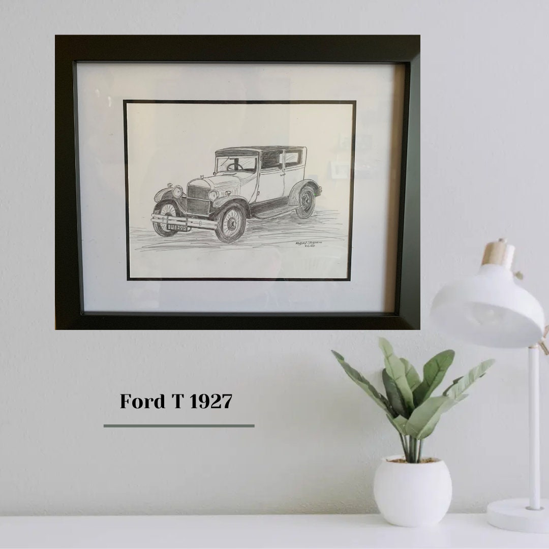ORIGINAL Ford T 1927/pencil Drawing/car Pencil Drawing/muscle Car Décor ...