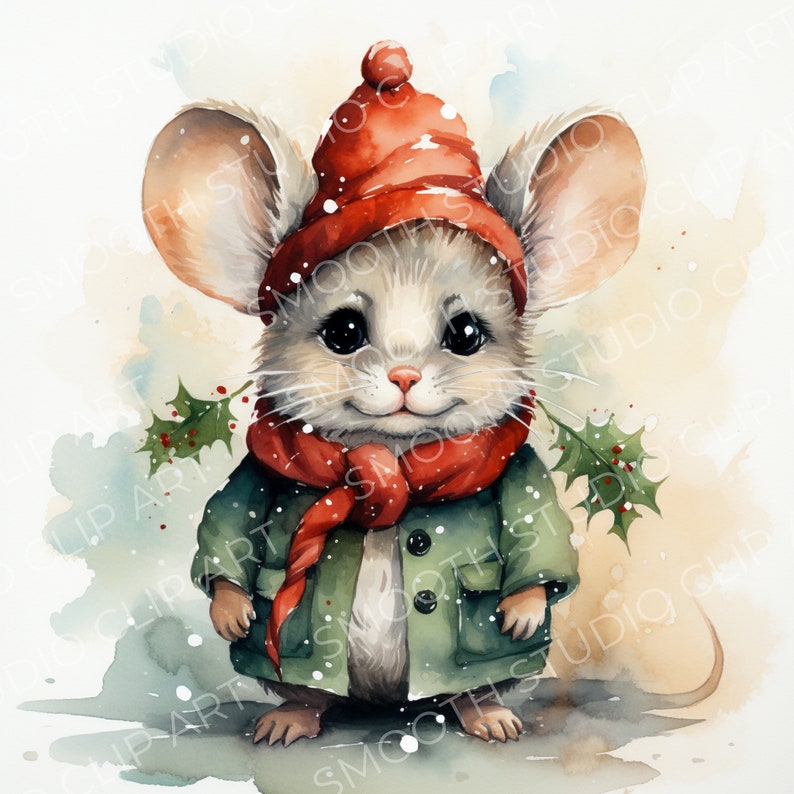 10 Christmas Mouse Clipart, Bundle of 10 Adorable Christmas Mouse JPG ...