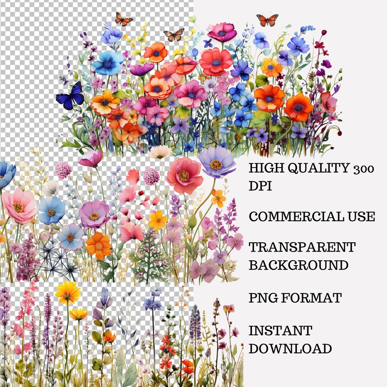 Watercolor Floral Clipart Bundle 8 Wildflowers Downloadable Clipart ...
