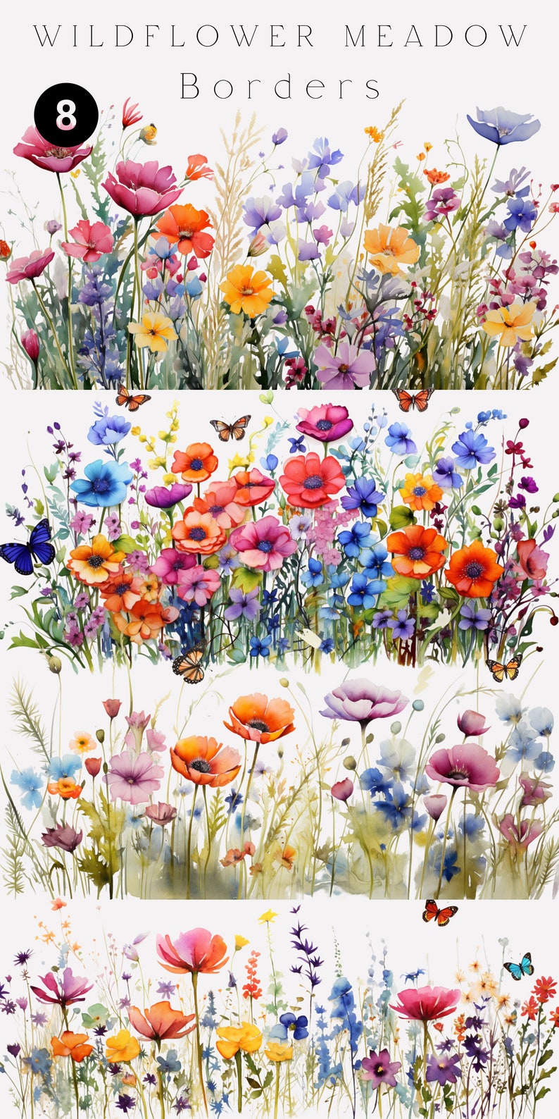 Watercolor Floral Clipart Bundle 8 Wildflowers Downloadable Clipart ...