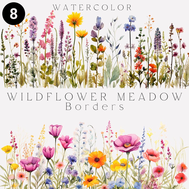 Watercolor Floral Clipart Bundle 8 Wildflowers Downloadable Clipart ...