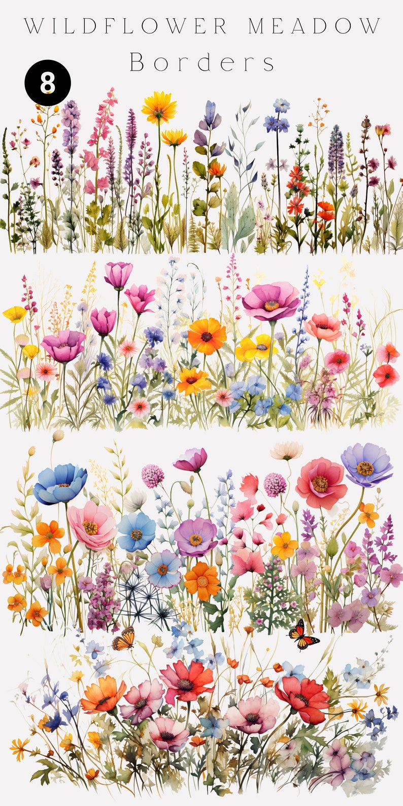 Watercolor Floral Clipart Bundle 8 Wildflowers Downloadable Clipart ...