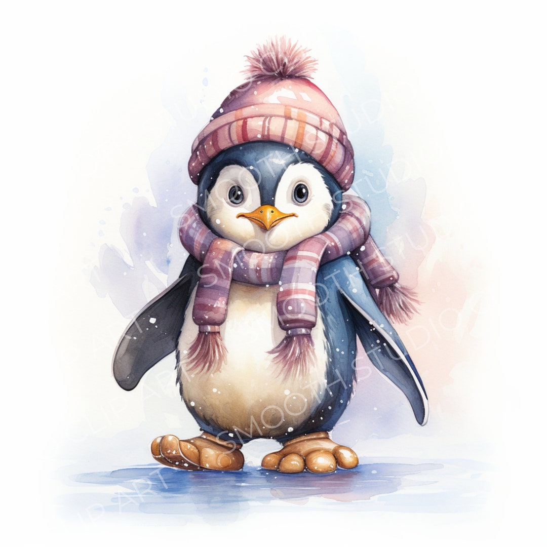 13 Penguin Clipart, Bundle of 13 Adorable Skating and Festive Penguin ...