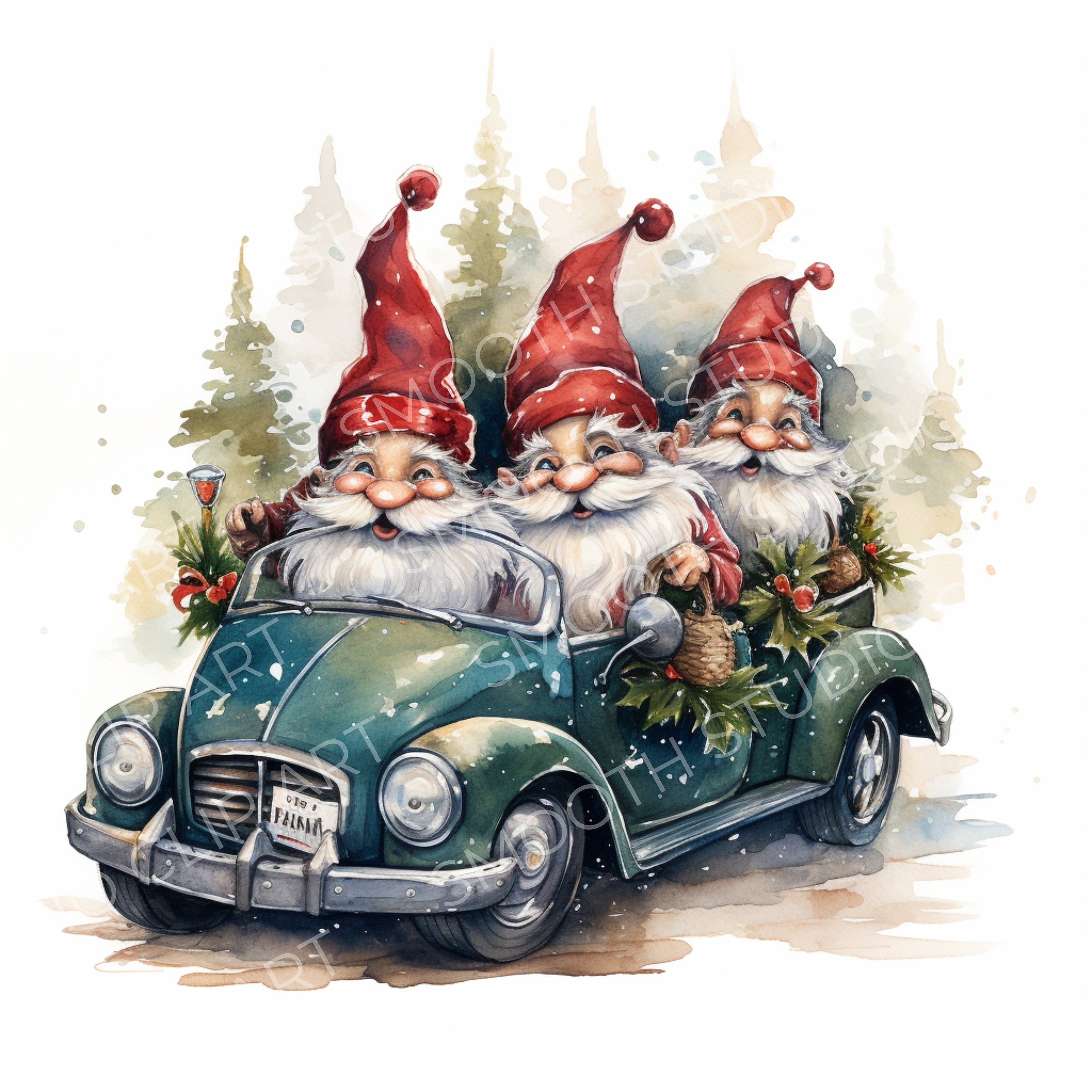 10 Christmas Gnomes Sports Car JPEG Clipart Bundle, High-quality ...