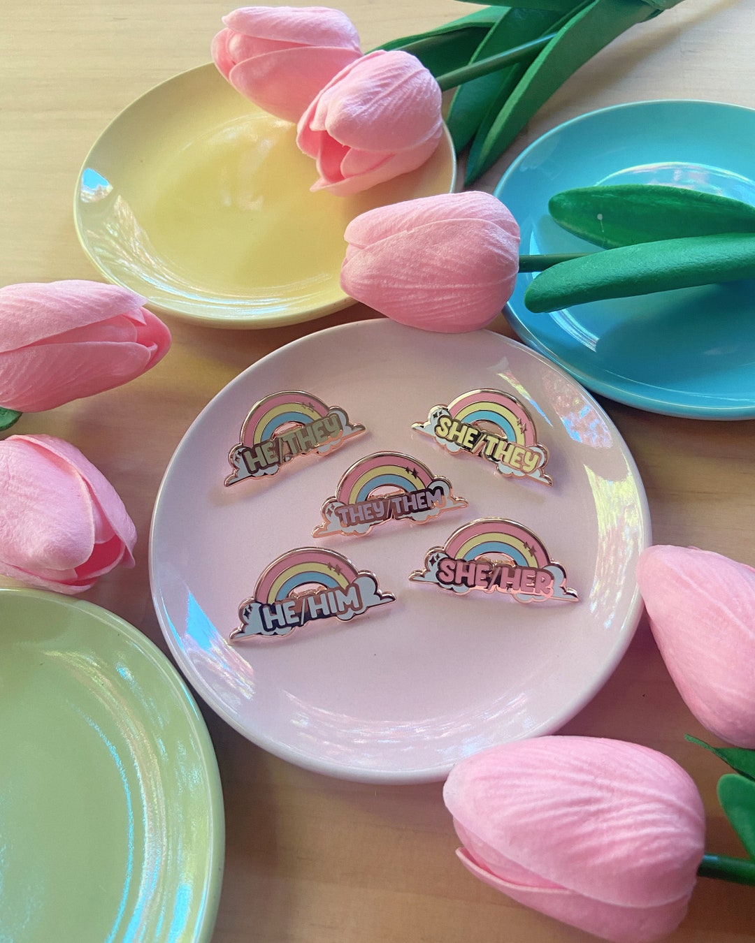 Pronoun Rainbow Enamel Pins - Etsy