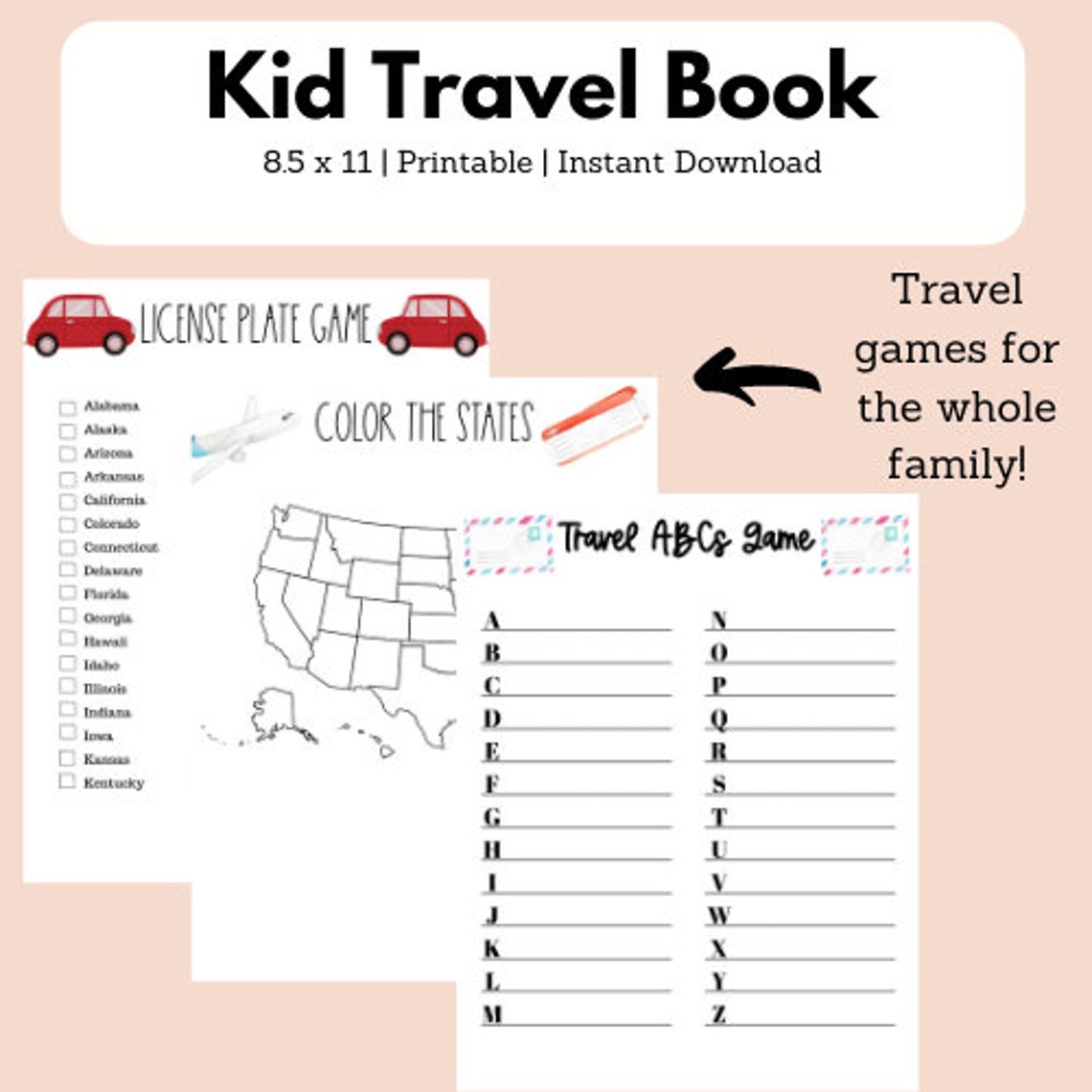 Kid Travel Activity Book Printable Games for Kids Travel | Etsy
