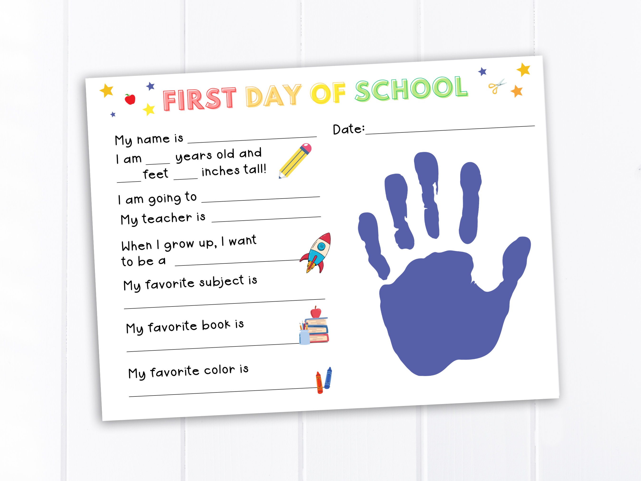 First Day of School Craft Handprint Back to School Memory Keepsake ...