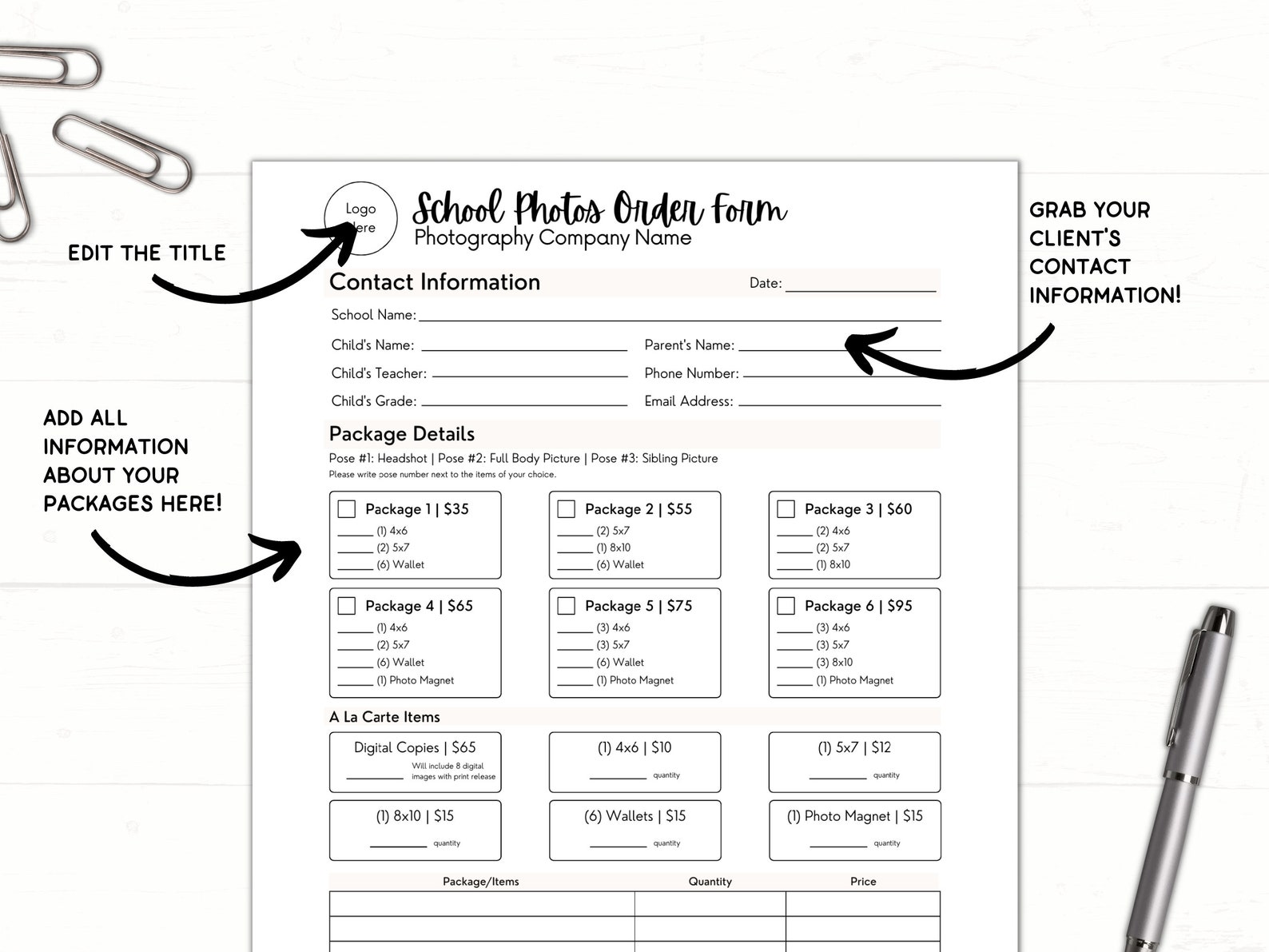 EDITABLE Photography Order Form | Canva Business Form, Canva School ...
