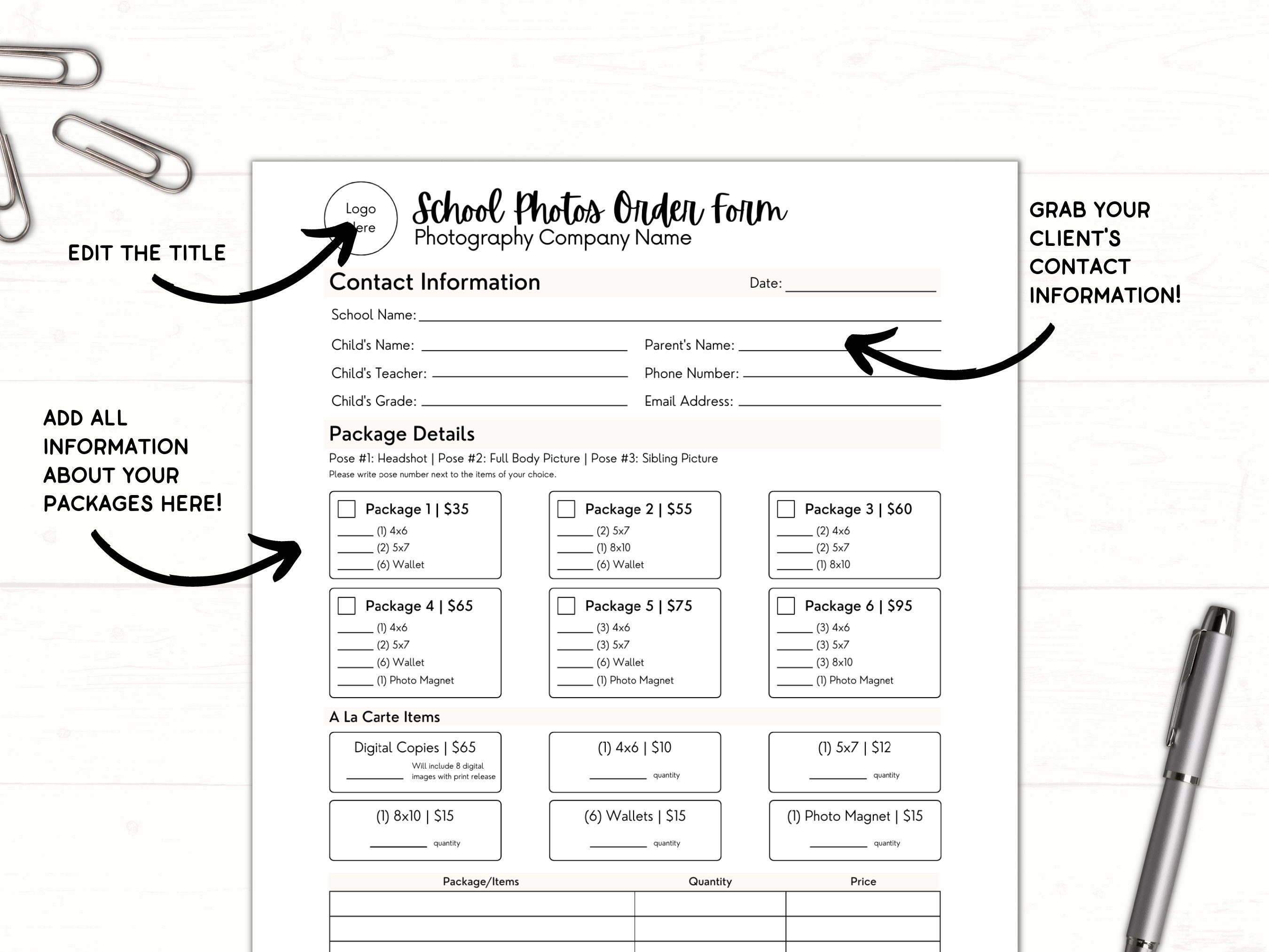 EDITABLE Photography Order Form | Canva Business Form, Canva School ...