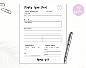 EDITABLE Floral Order Form, Florist Order Form, Custom Flower Order ...