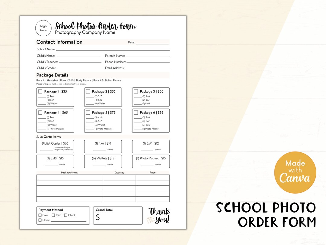 EDITABLE Photography Order Form | Canva Business Form, Canva School ...