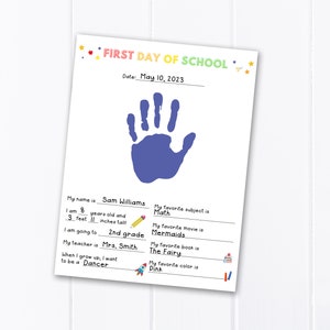 First Day of School Craft Handprint Back to School Memory Keepsake ...