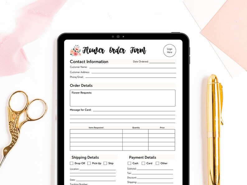 EDITABLE Floral Order Form, Florist Order Form, Custom Flower Order ...