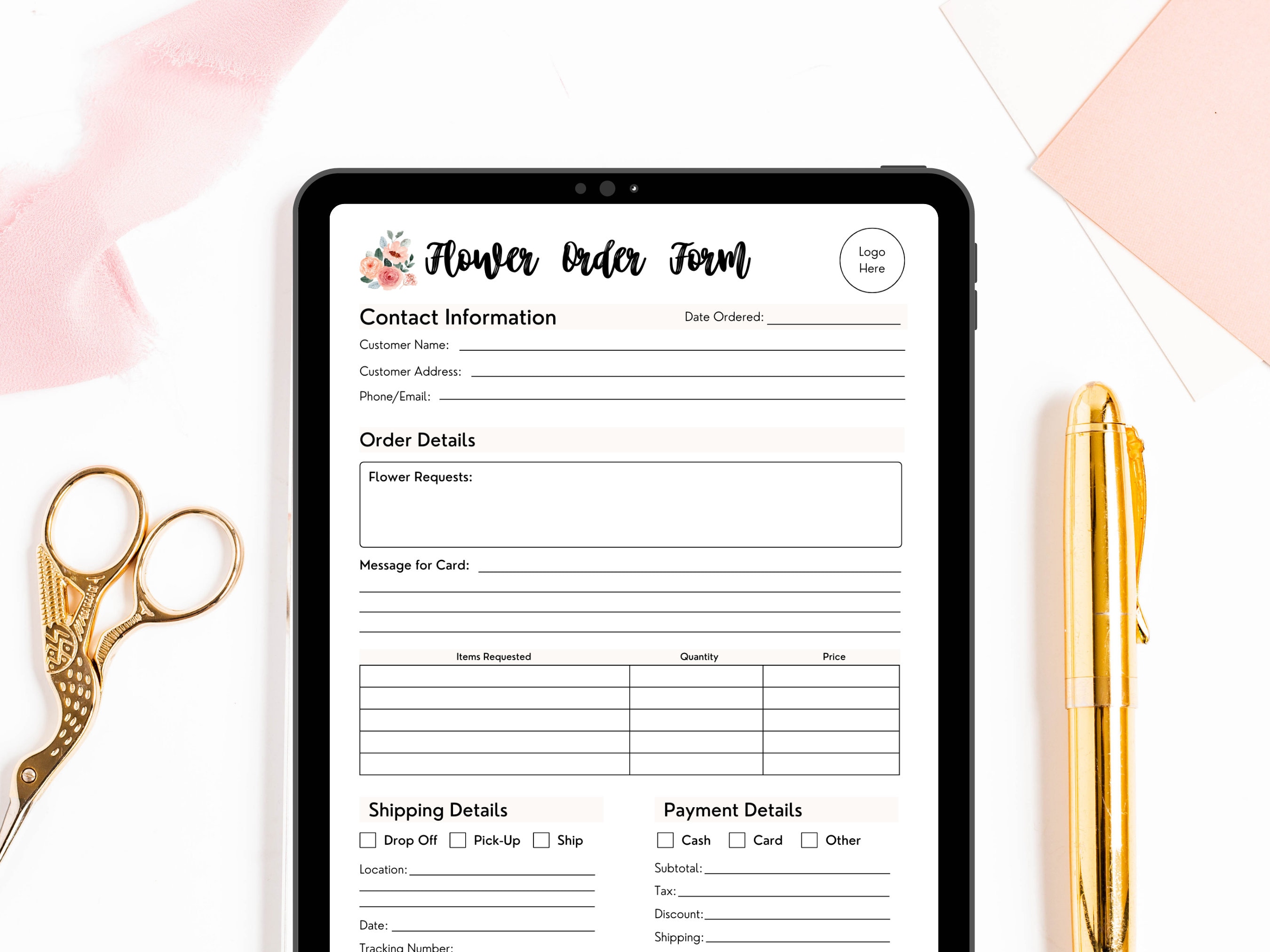 EDITABLE Floral Order Form, Florist Order Form, Custom Flower Order ...
