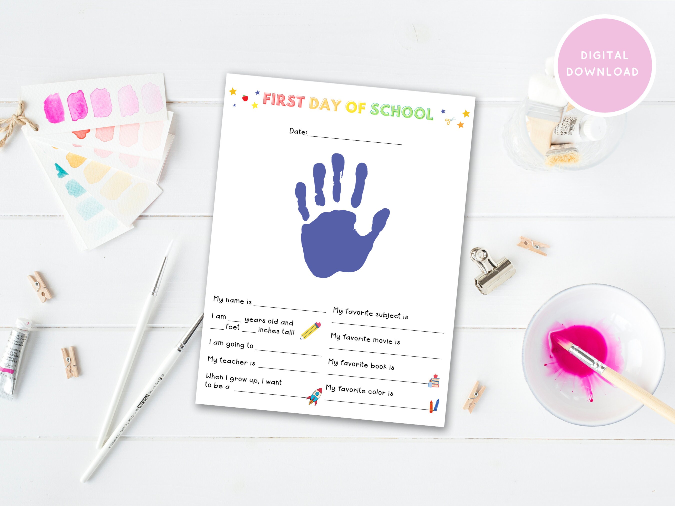 First Day of School Craft Handprint Back to School Memory Keepsake ...