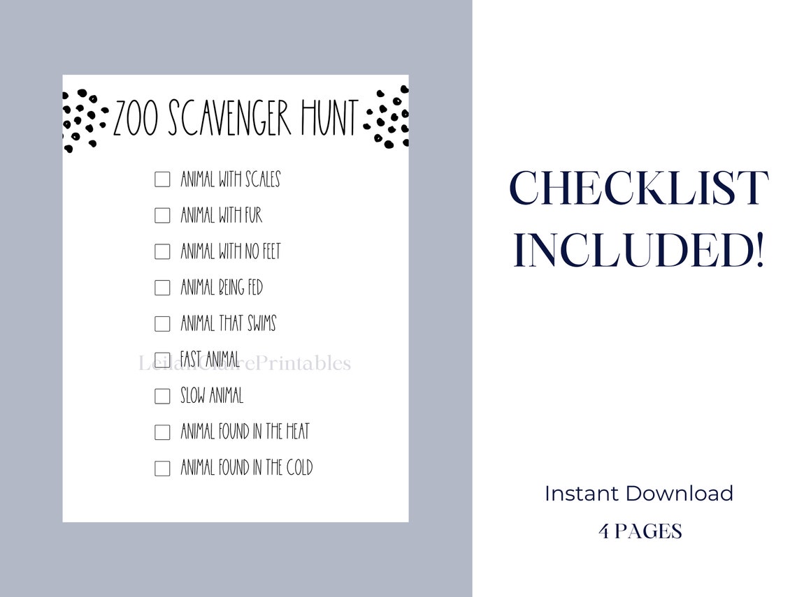 Zoo Scavenger Hunt Animal Scavenger Hunt Hunt for Animals | Etsy