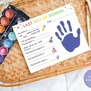 FIRST AND LAST Day of School Craft Handprint Back to School Memory ...
