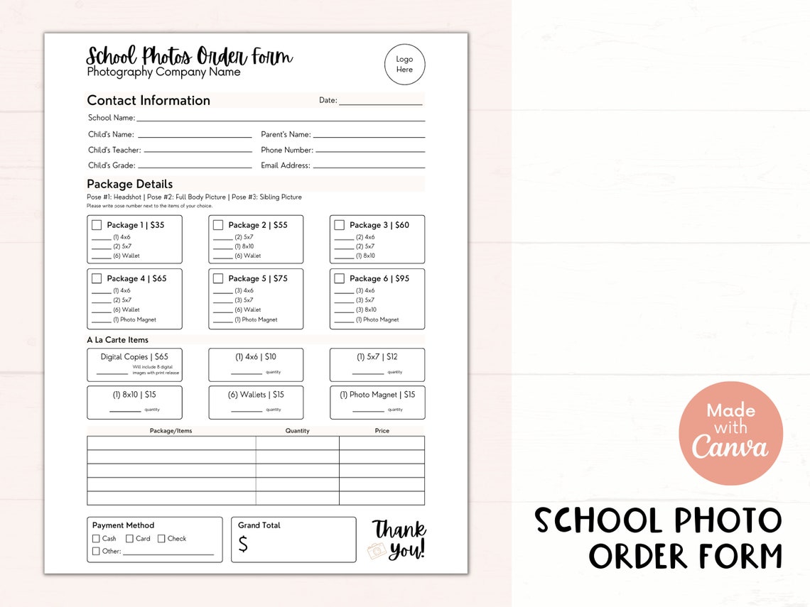 Editable School Photography Order Form, Canva School Order Form ...