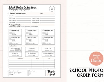 Editable School Photography Order Form, School Order Form, Printable ...