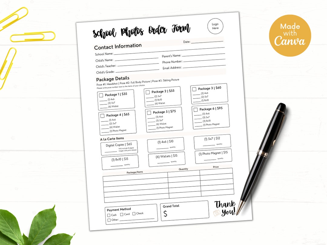 EDITABLE School Photography Order Form, School Order Form, Printable ...