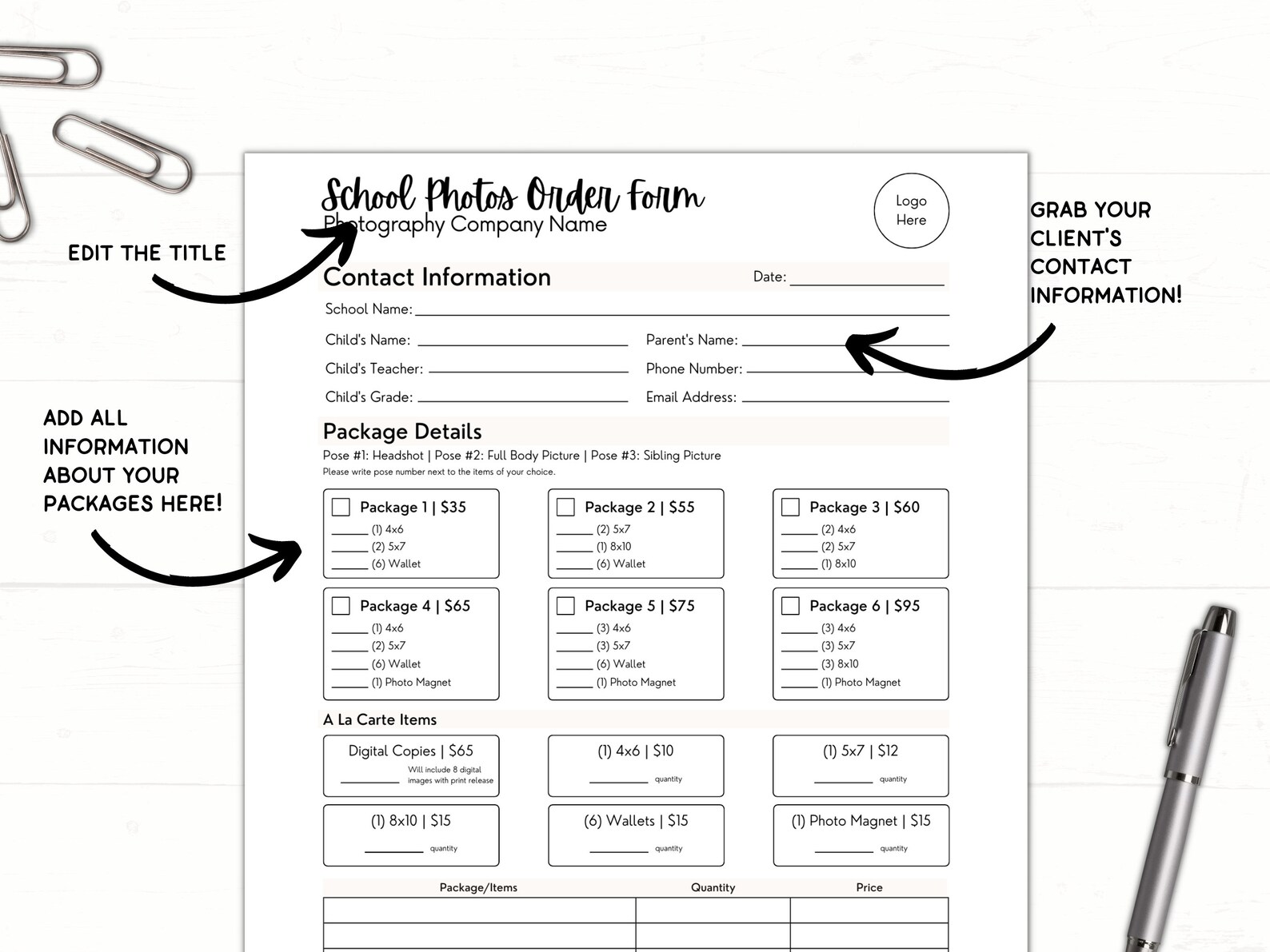 Editable School Photography Order Form, Canva School Order Form ...