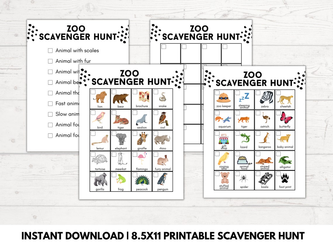 Zoo Scavenger Hunt Animal Scavenger Hunt Hunt for Animals Zoo ...