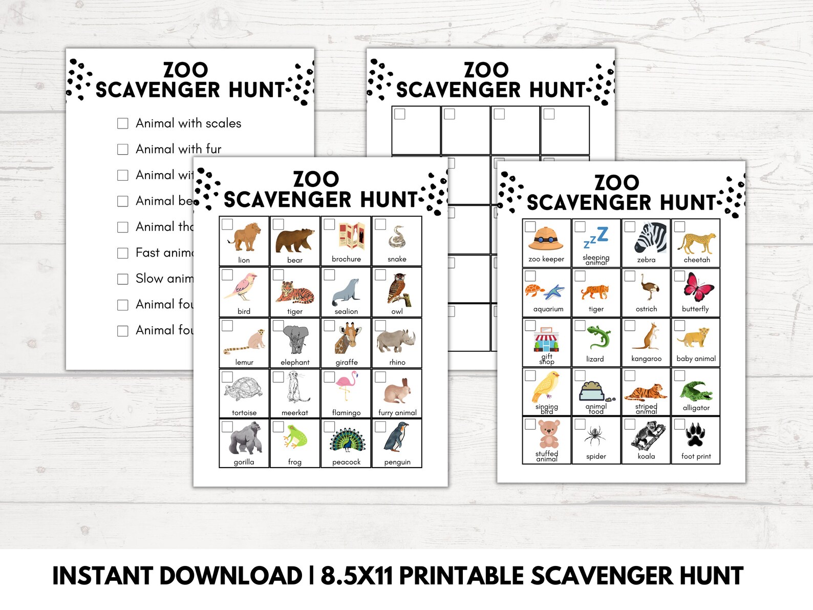 Zoo Scavenger Hunt Animal Scavenger Hunt Hunt for Animals Zoo ...