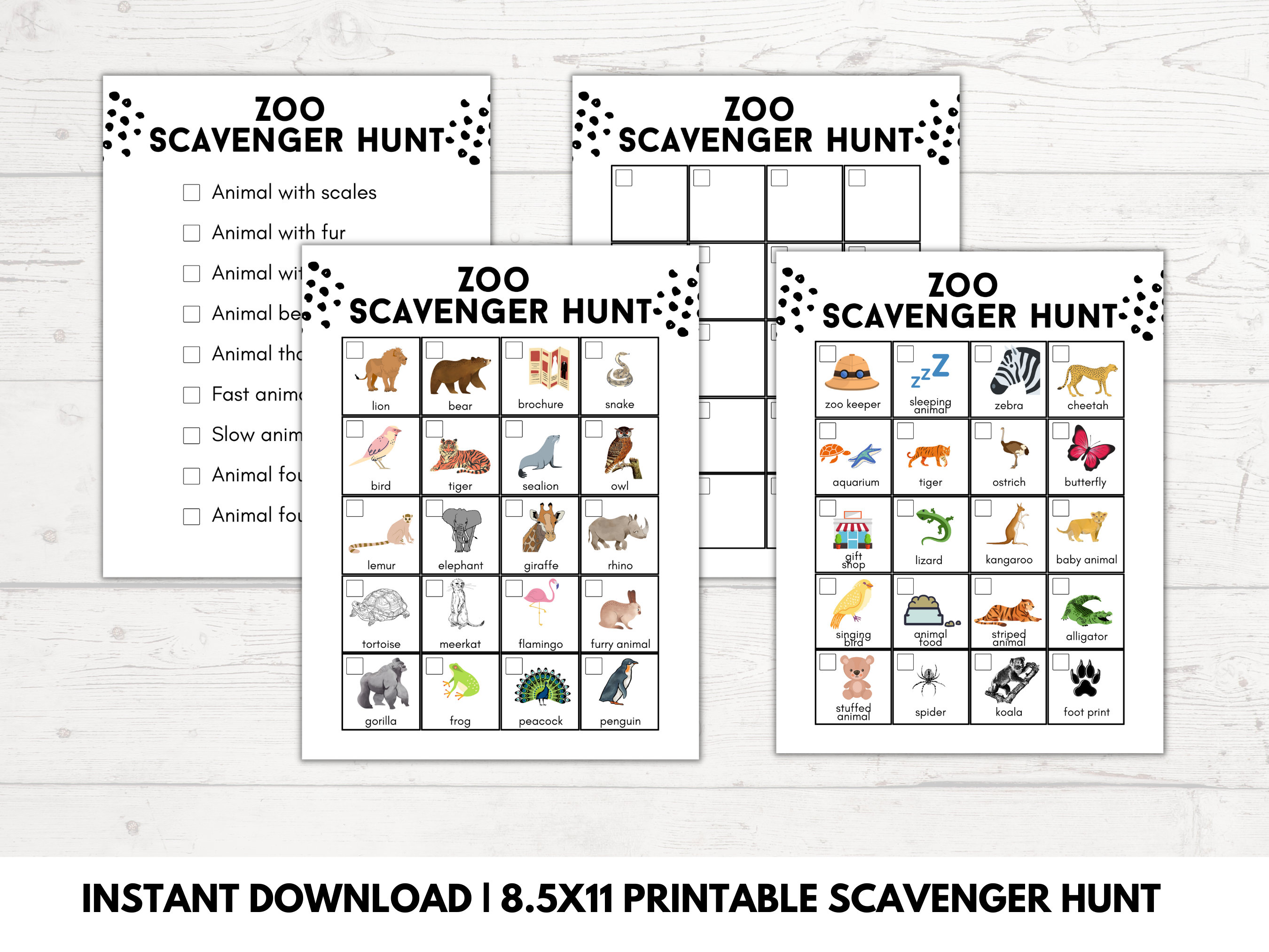 Zoo Scavenger Hunt Animal Scavenger Hunt Hunt for Animals Zoo ...