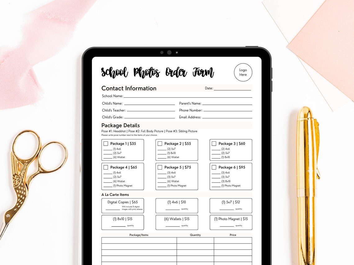 EDITABLE School Photography Order Form, School Order Form, Printable ...