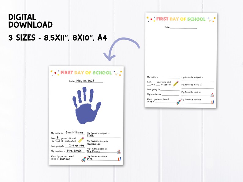 First Day of School Craft Handprint Back to School Memory Keepsake ...