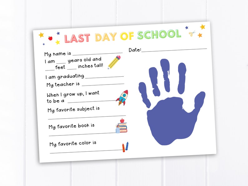 FIRST AND LAST Day of School Craft Handprint Back to School Memory ...