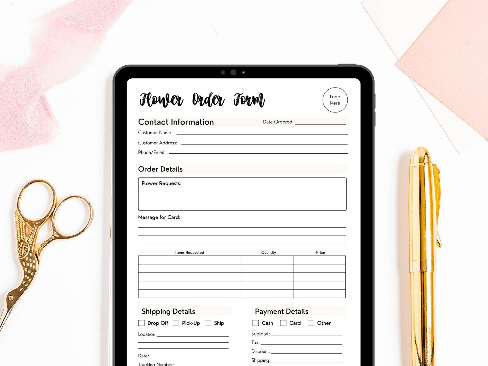 EDITABLE Floral Order Form, Florist Order Form, Custom Flower Order ...