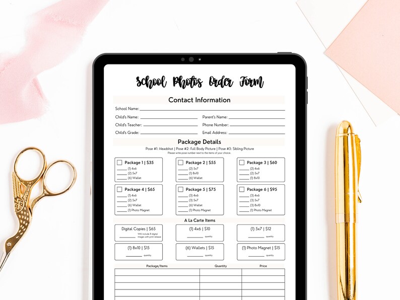 Editable School Photography Order Form, School Order Form, Printable ...