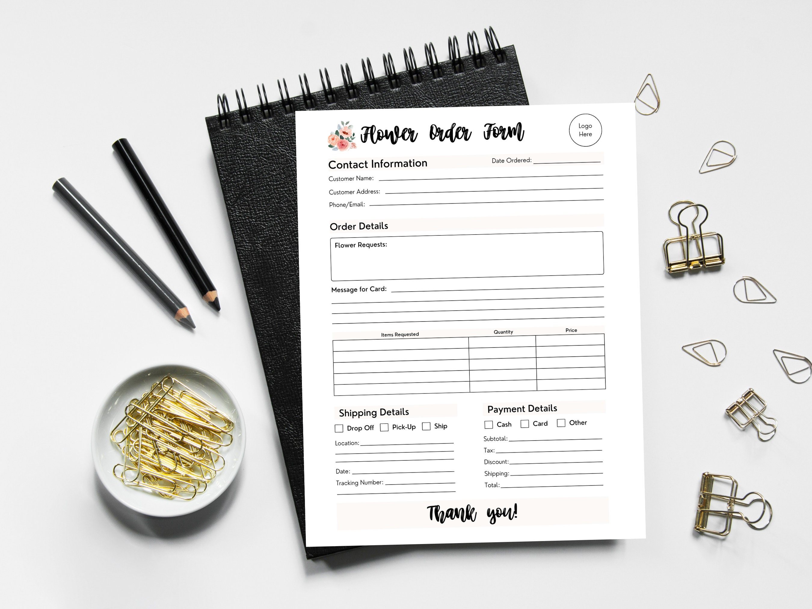 EDITABLE Floral Order Form, Florist Order Form, Custom Flower Order ...