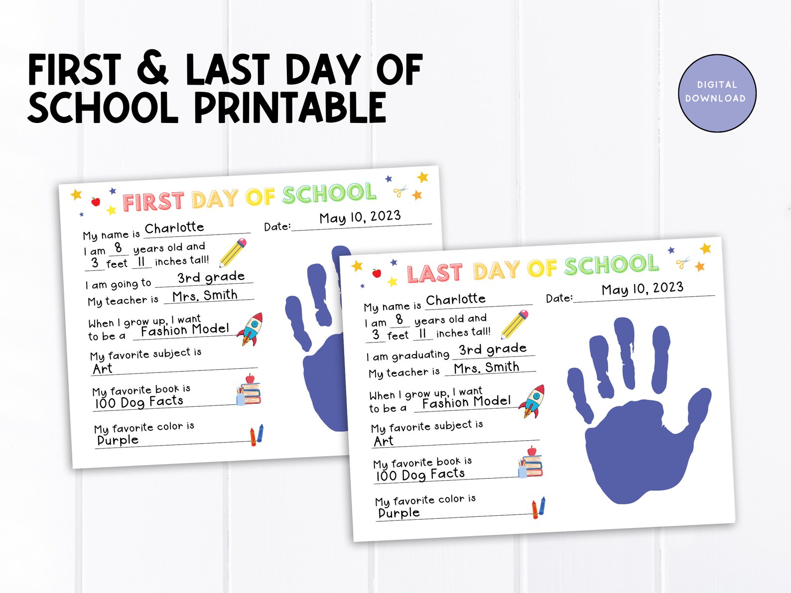 FIRST AND LAST Day of School Craft Handprint Back to School Memory ...