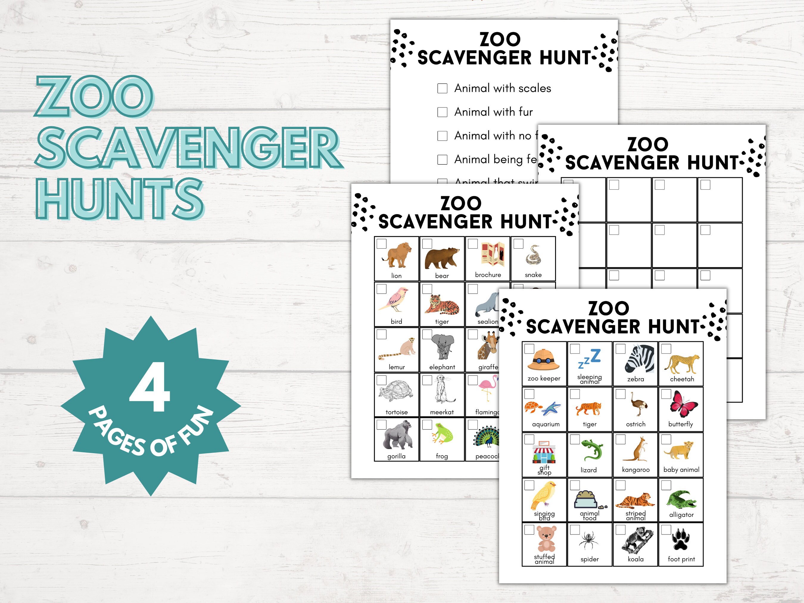 Zoo Scavenger Hunt Animal Scavenger Hunt Hunt for Animals Zoo ...