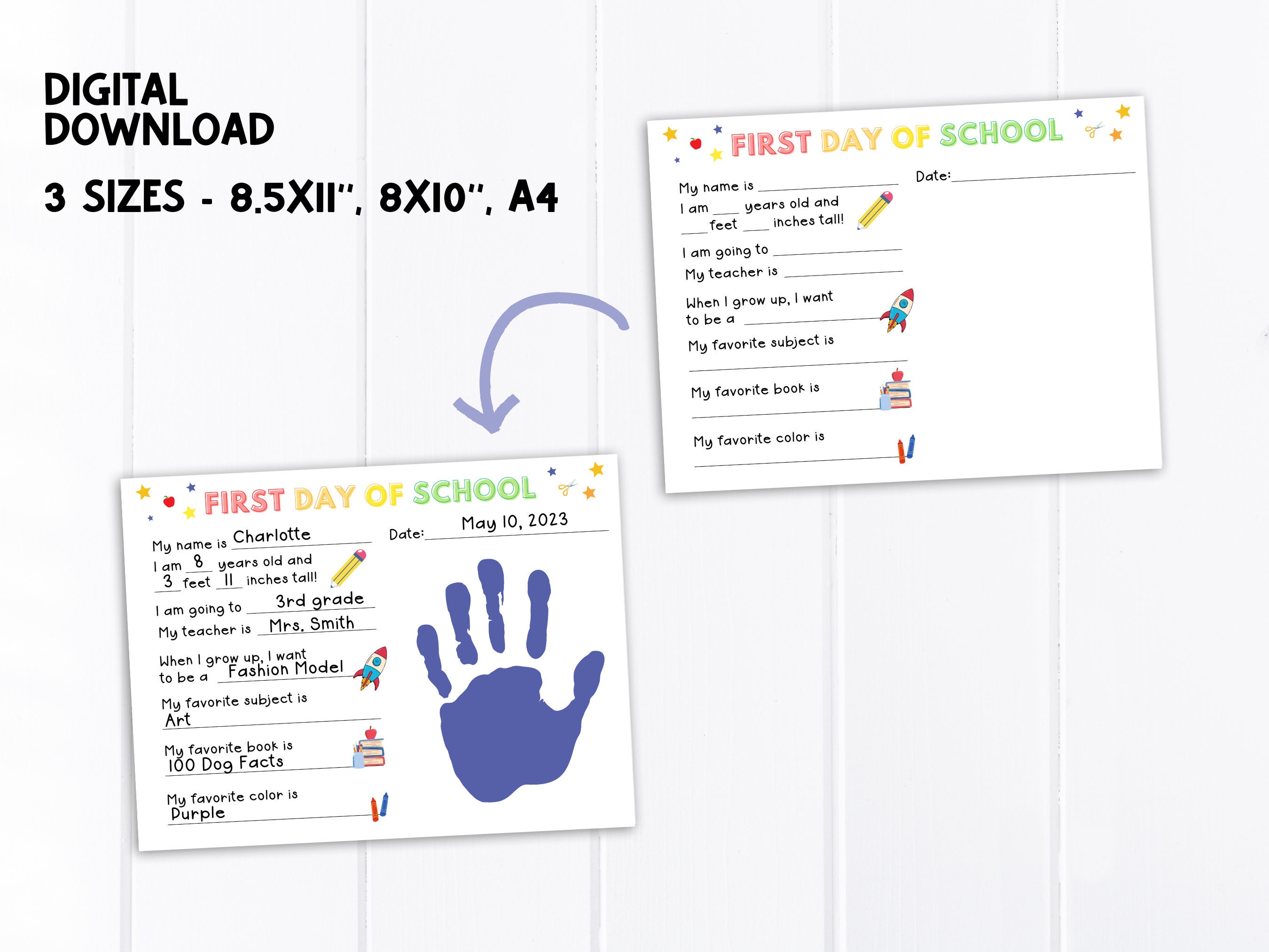 FIRST AND LAST Day of School Craft Handprint Back to School Memory ...