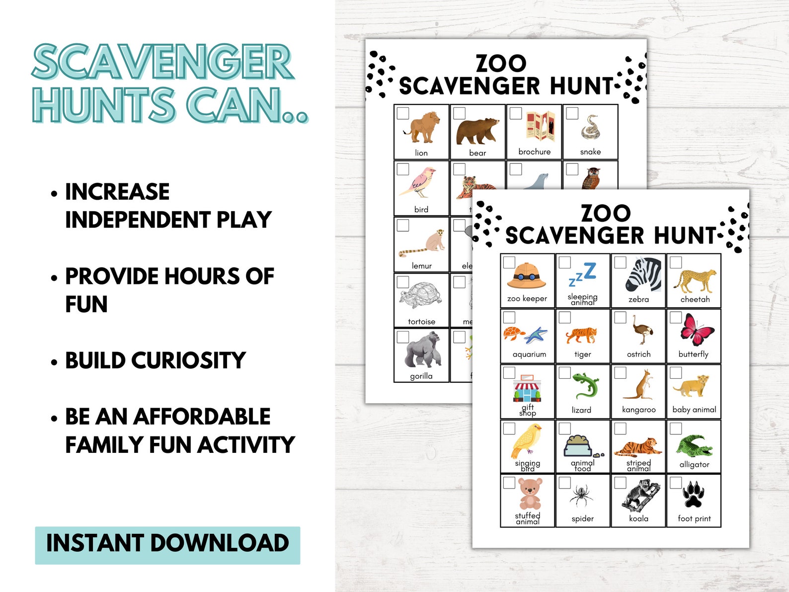 Zoo Scavenger Hunt Animal Scavenger Hunt Hunt for Animals Zoo ...