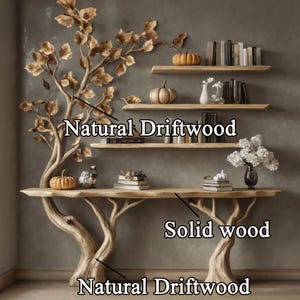 Custom Driftwood Narrow Console Table With Tree Shaped Bookshelf Living ...