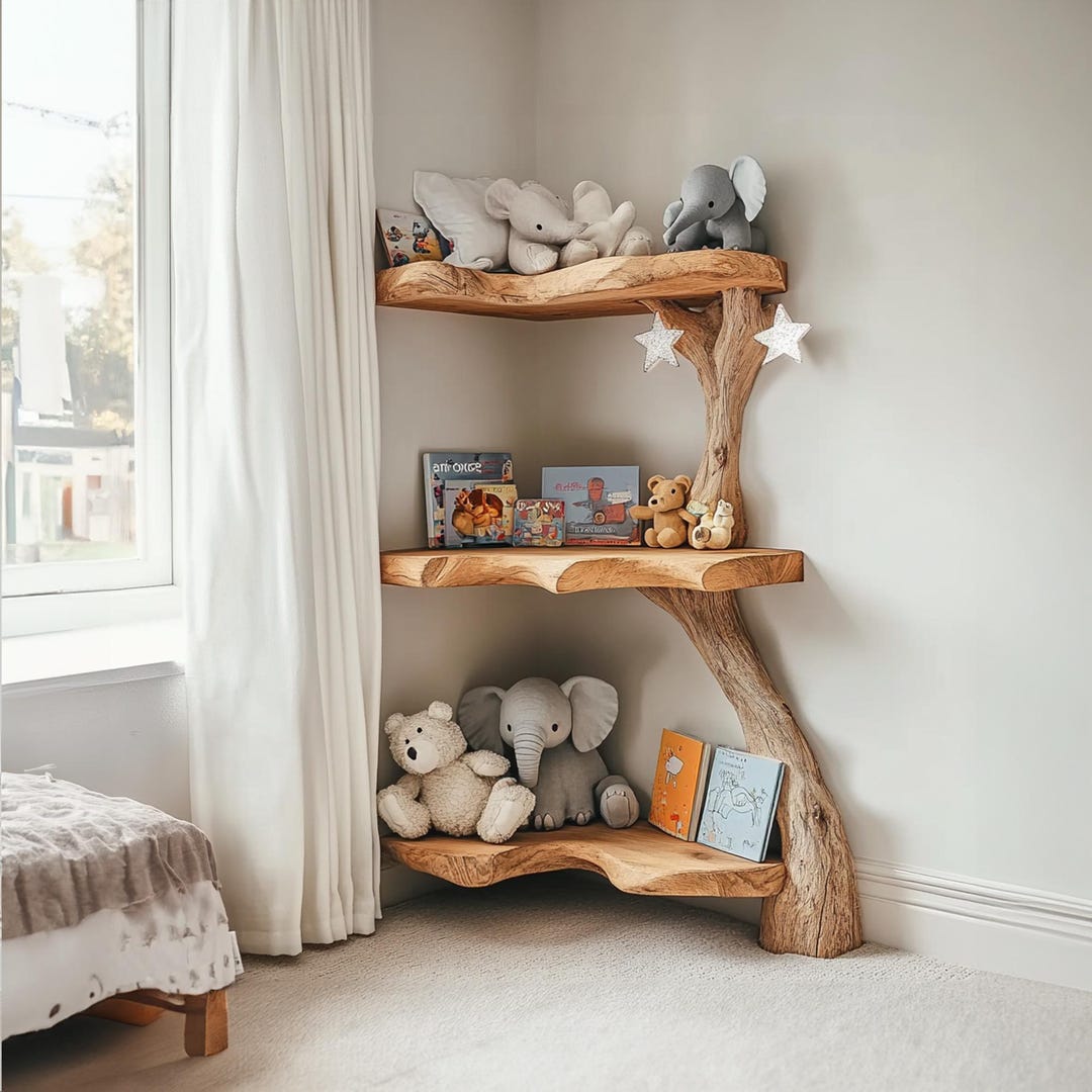 Handmade Solid Wood Tree Bookshelf, Handmade Floating Wooden Shelves in ...