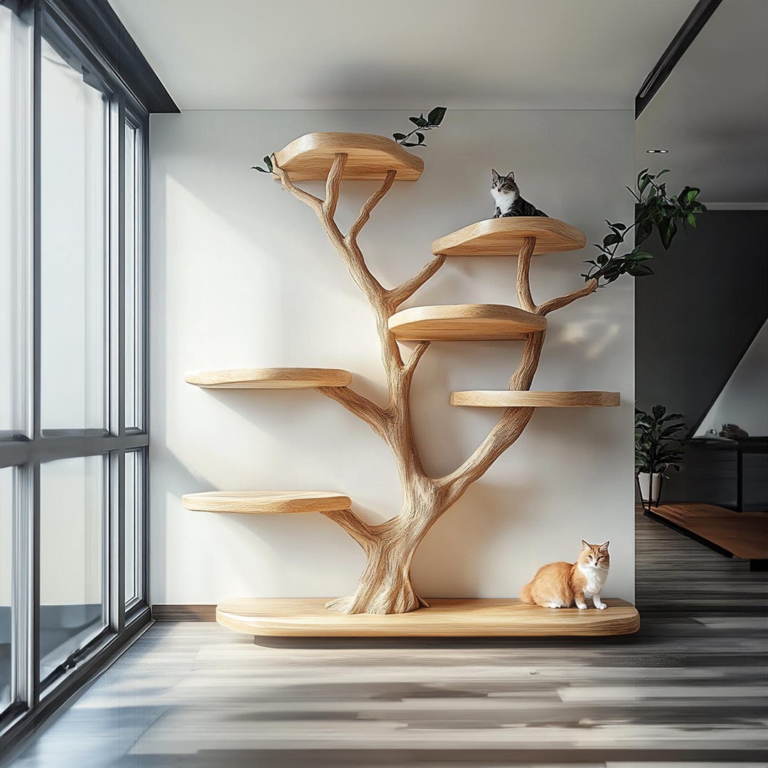 Rustic Cat Tree Natural Wood Cat Furniture Handmade Unique Cat Kitten ...
