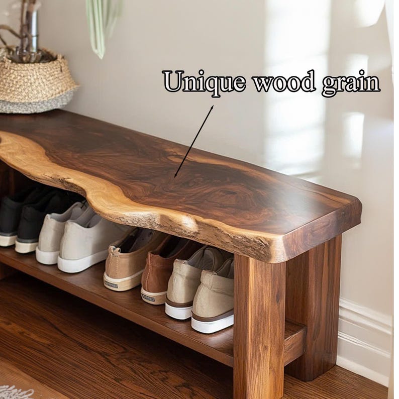 Rustic Shoe Bench Solid Wood Handmade Unique Bench Modern Entryway ...