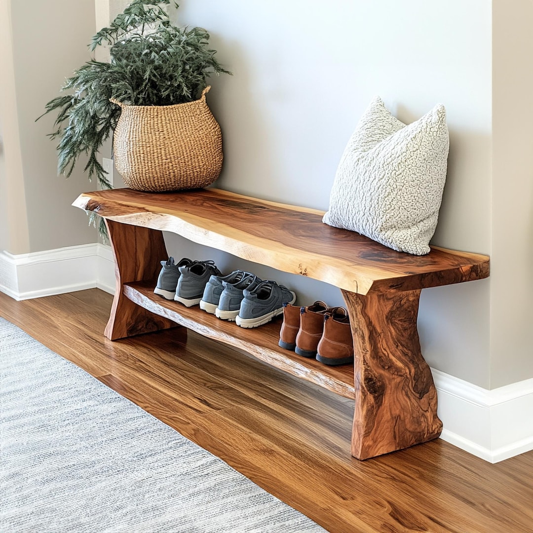 Solid Wood Entryway Bench Shoe Rack Bench, Narrow Shoe Bench Home Decor ...
