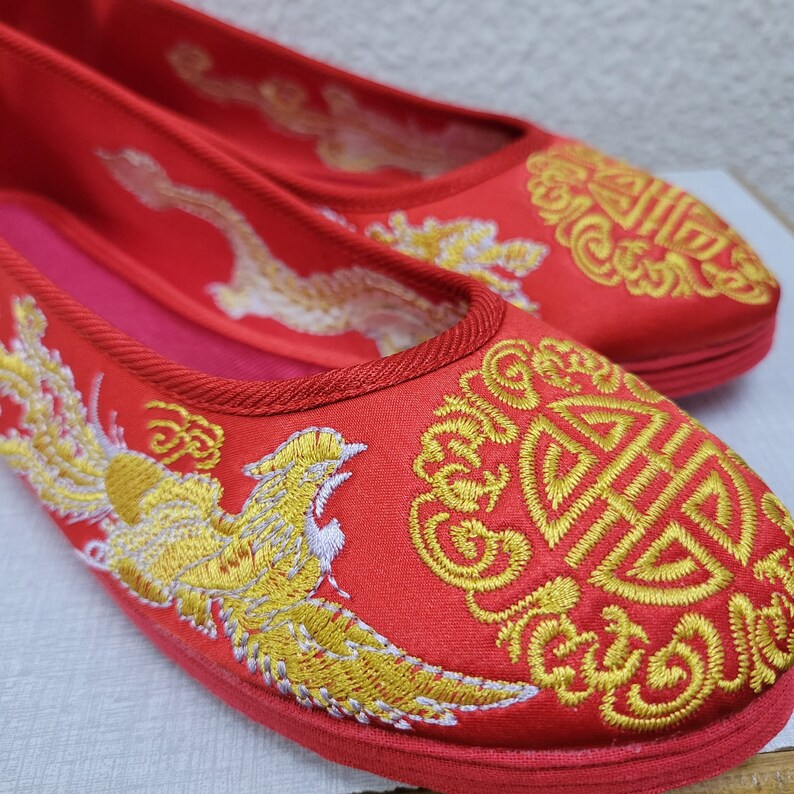 Double Happiness Red Flat Bridal Shoe, Traditional Chinese Wedding ...