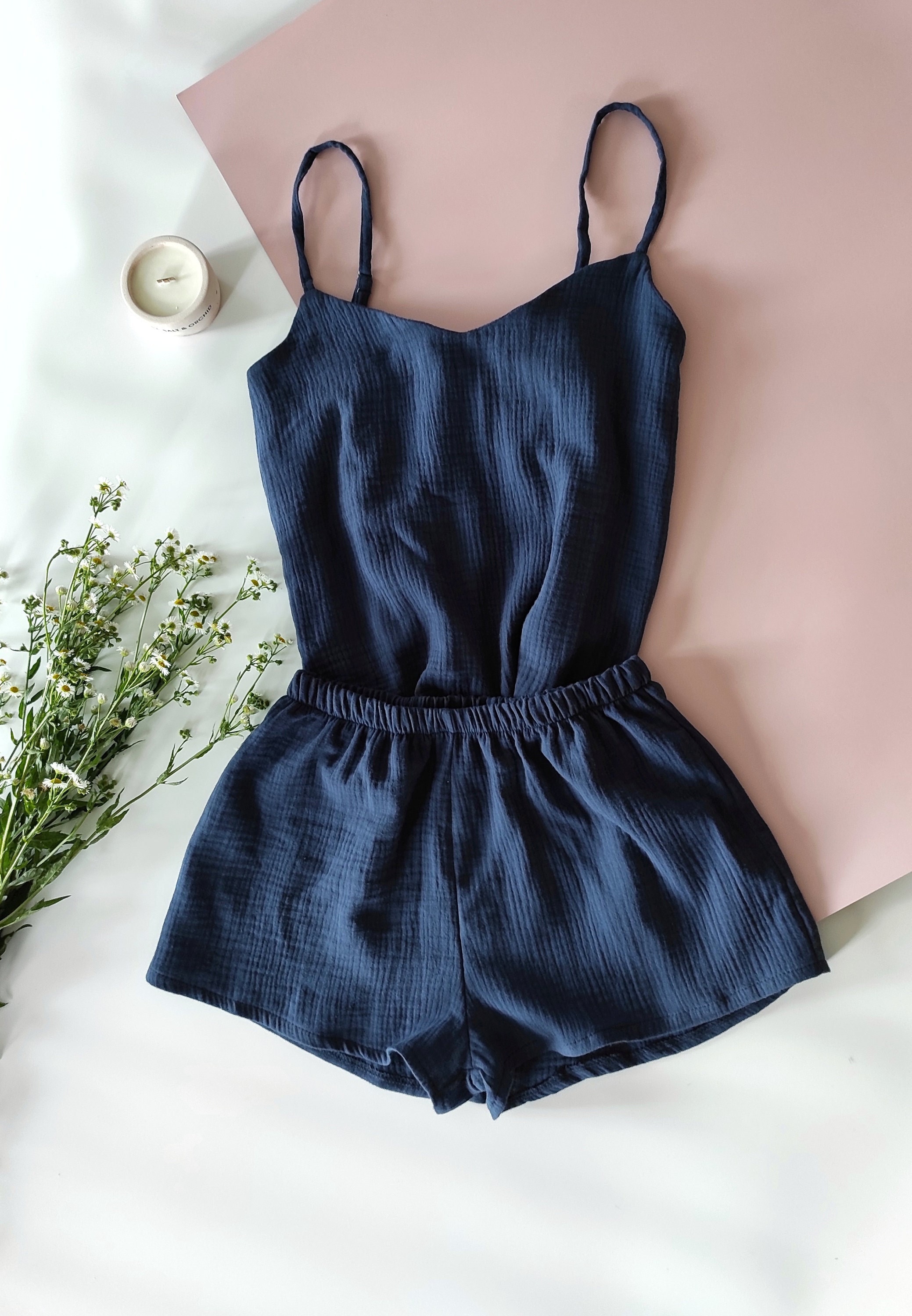 Dark Blue Soft 100% Cotton Pajamas, Bridesmaid Pajamas, Muslin Pajama ...